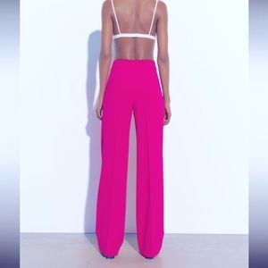 Zara | Pants & Jumpsuits | Zara Neon Pink High Waisted Wide Leg Flowy ...